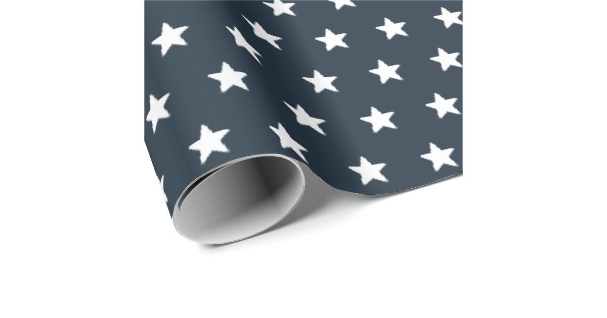 4th of July Old Glory Blue and Rustic White Stars Wrapping Paper | Zazzle