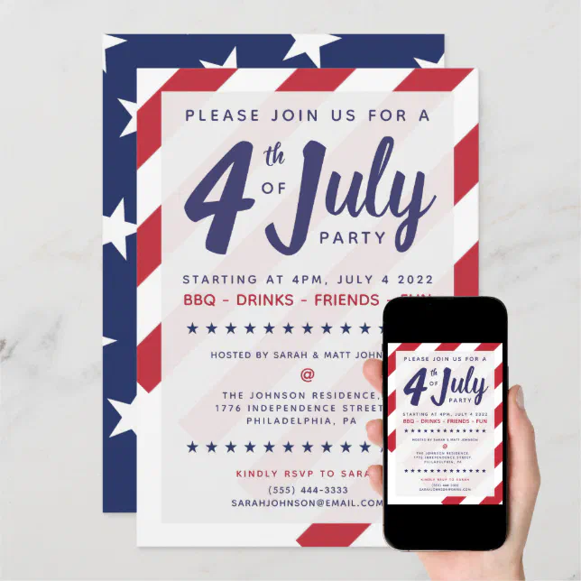 4th of July Party Invitation - Patriotic US Flag | Zazzle