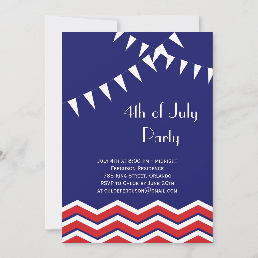 4th of July Party Invitation with Chevrons & Flags | Zazzle