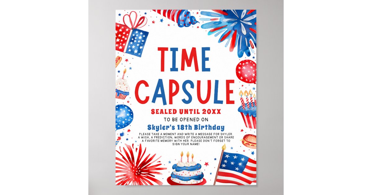 4th Of July Patriotic 1st Birthday Time Capsule Poster | Zazzle