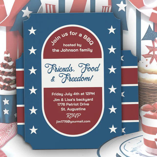 4th of July Patriotic Freedom Backyard BBQ Party Invitation | Zazzle