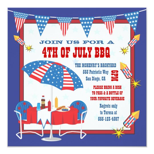 4TH of July Patriotic Picnic BBQ Party Invitation | Zazzle.com
