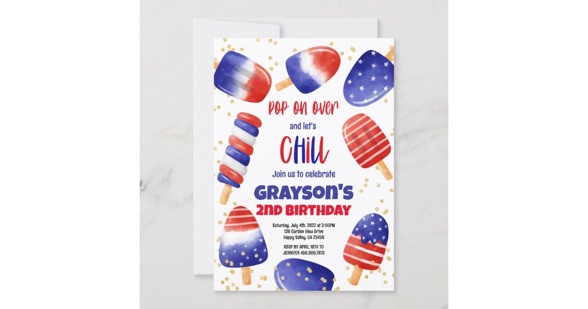 4th of July Popsicles Pool Party Pop on Over Kid Invitation | Zazzle
