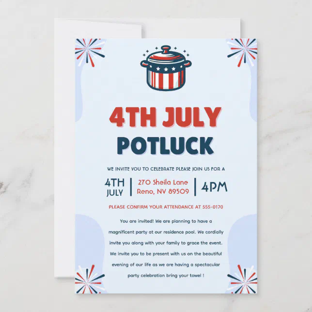 4th of July Potluck Party Invitation | Zazzle