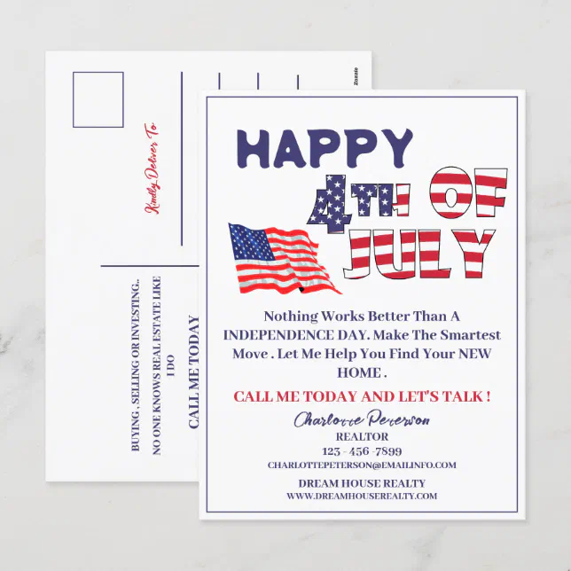 4th Of July Real Estate Realtor Holiday Postcard | Zazzle