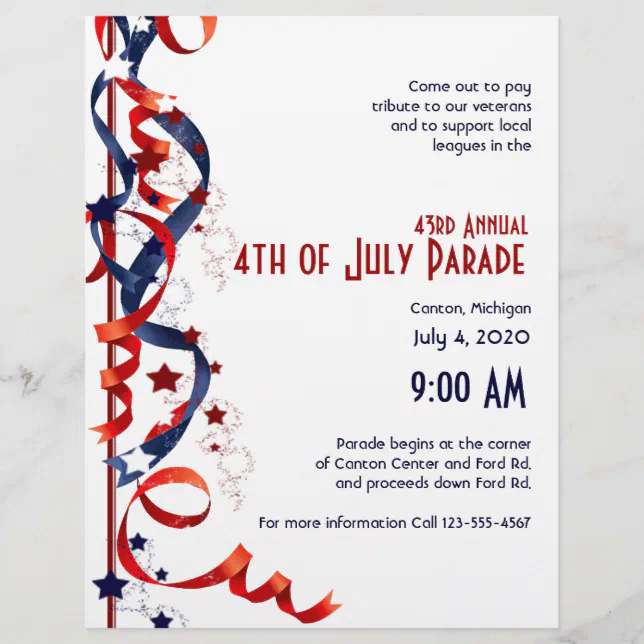 4th of July Red White and Blue Ribbons and Stars Flyer | Zazzle