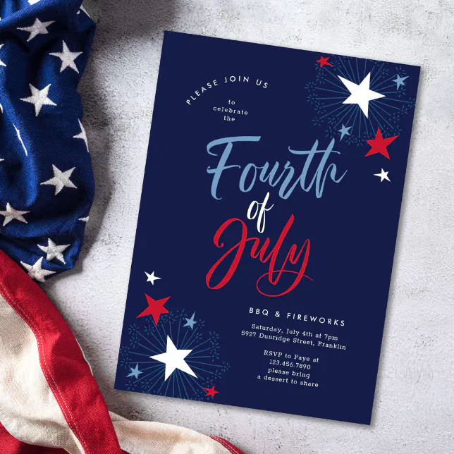 4th of July Red White Blue Fireworks Party Invitation | Zazzle
