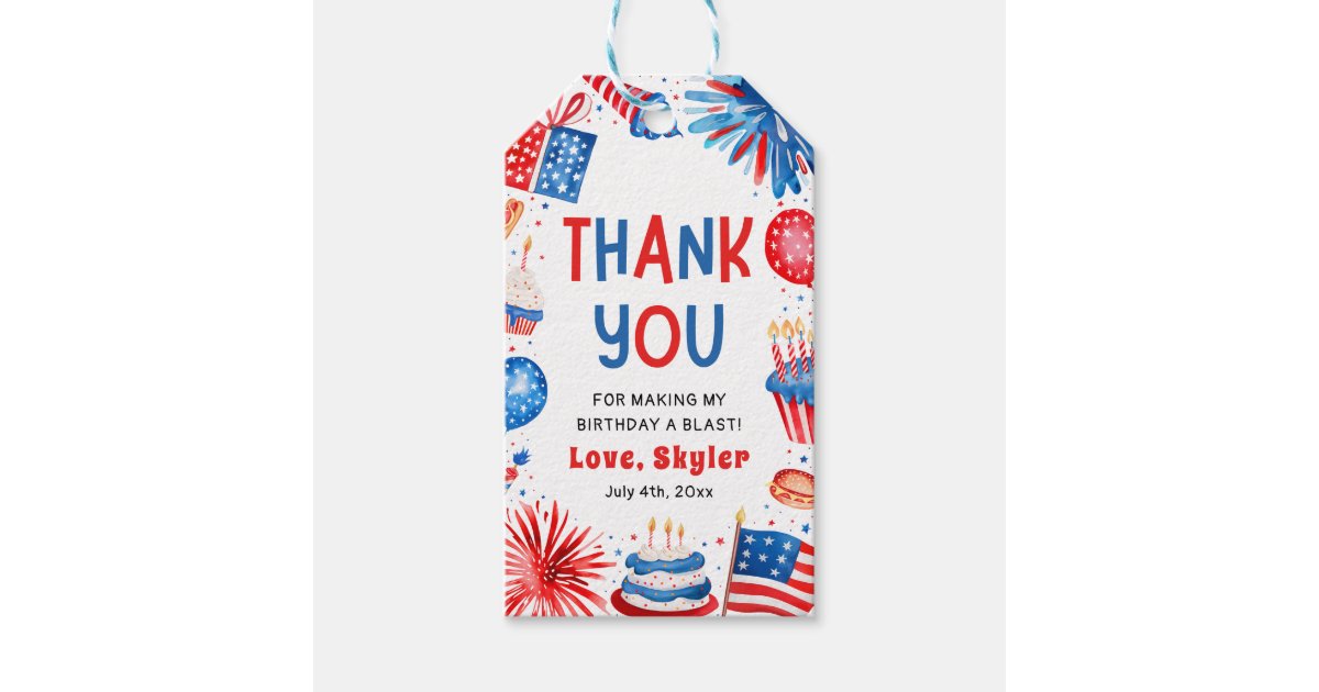 4th of July Red White Blue Summer Birthday Party Gift Tags | Zazzle