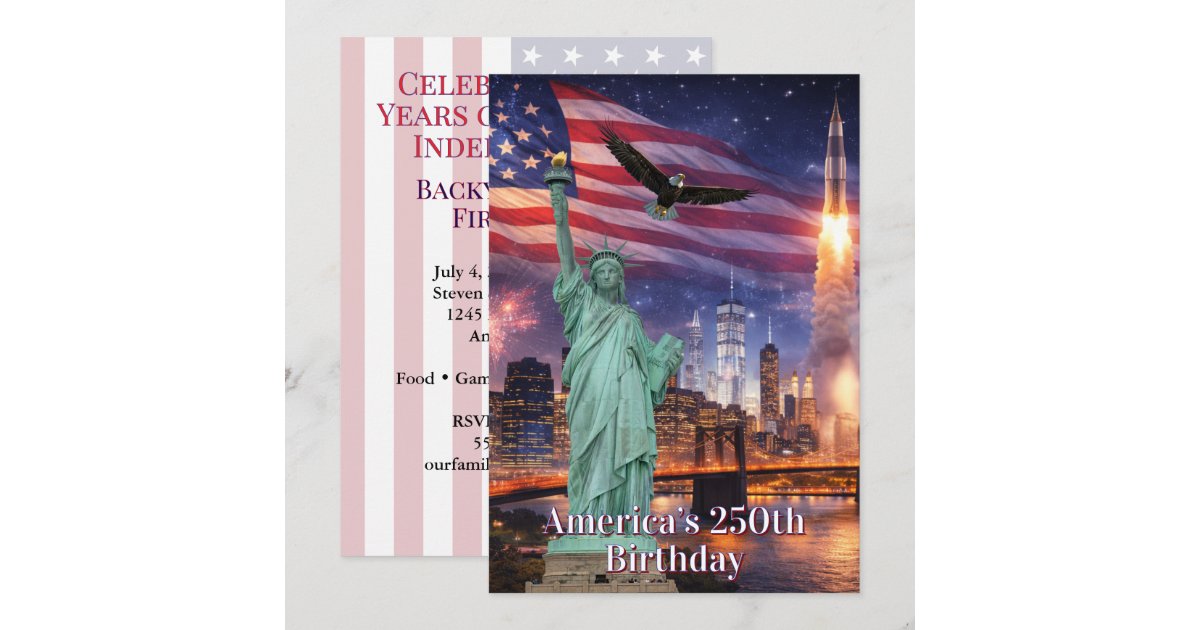 4th of July Statue of Liberty Rocket USA 250th Invitation | Zazzle