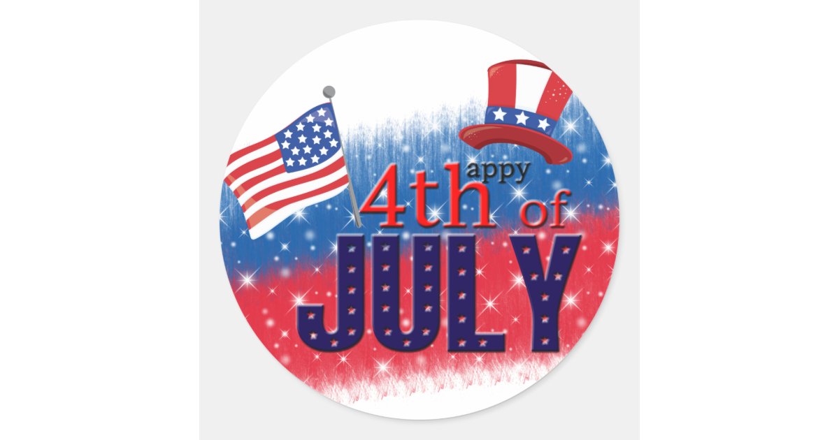 4th of July typography Classic Round Sticker | Zazzle