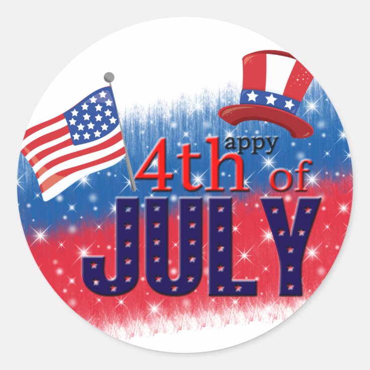 4th of July typography Classic Round Sticker | Zazzle