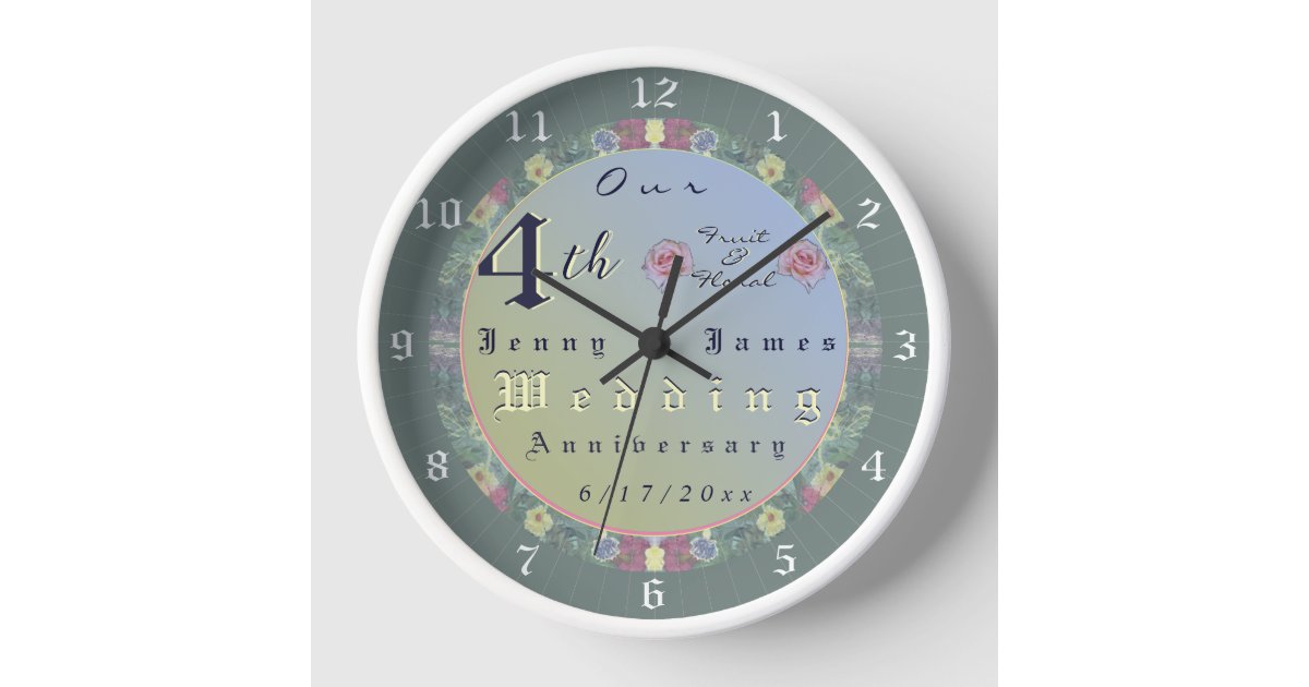 4th Wedding Anniversary Floral Wall Clock | Zazzle
