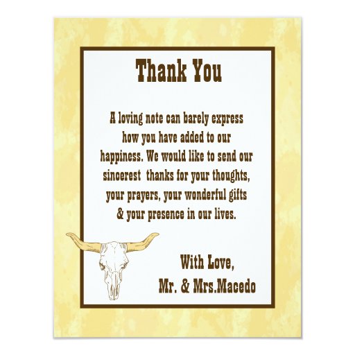 4x5 FLAT Thank You Card Cowboy Rodeo Steer Skull T | Zazzle