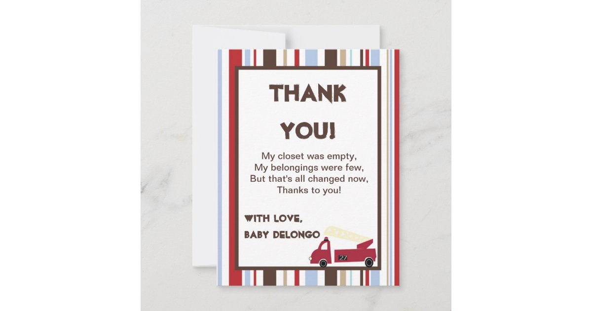 4x5 FLAT Thank You Card Nojo Fire Engine | Zazzle