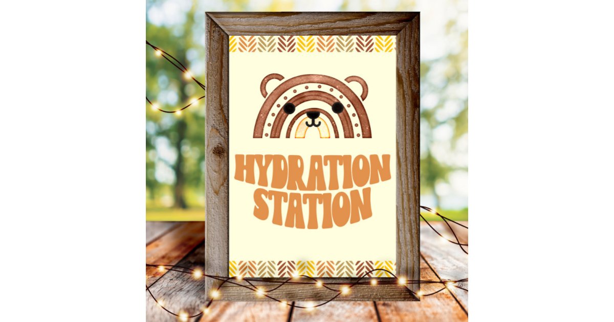4x6 Hydration Station Boho Woodland Bear Birthday Poster | Zazzle