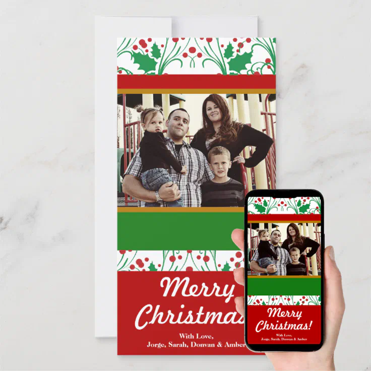 4x8 Christmas Holly PHOTO Card | Zazzle