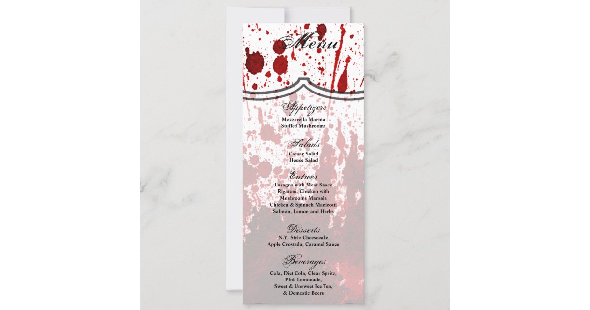 4x9.25 Menu Cards Blood Splatter Vampire Gothic | Zazzle