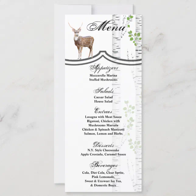 4x9.25 Menu Cards Deer Doe Buck Woodland Hunting | Zazzle
