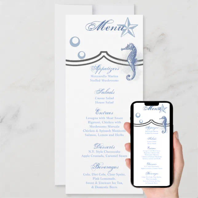 4x9.25 Menu Cards Seahorse Sea Ocean Beach | Zazzle