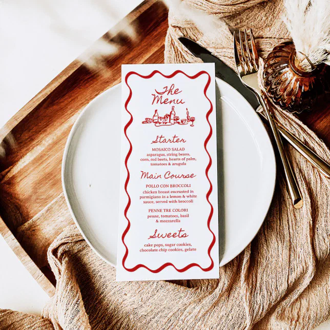 4x9" Handwritten Wavy Border Whimsical Menu | Zazzle