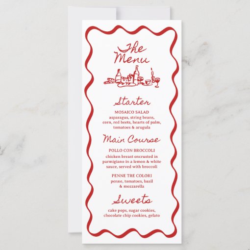 4x9" Handwritten Wavy Border Whimsical Menu | Zazzle