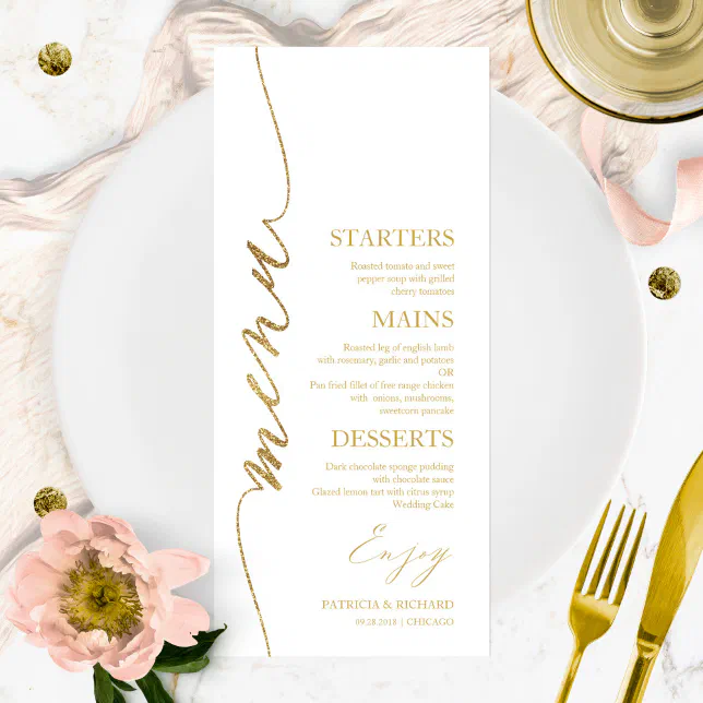 4x9 Wedding Menu Card For Plate And Thank You | Zazzle