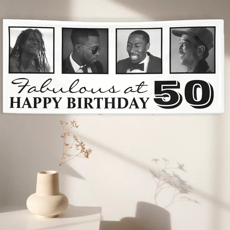 4x Photo Collage Happy Birthday Banner | Zazzle