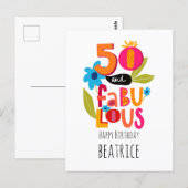 50 and Fabulous 50th Birthday Whimsical Lettering Postcard | Zazzle