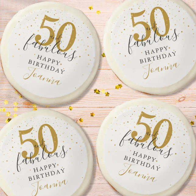50 and Fabulous Birthday Gold and Black Favor Sugar Cookie | Zazzle