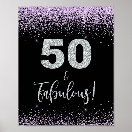 50 and Fabulous Birthday Party Sign Black & Purple | Zazzle