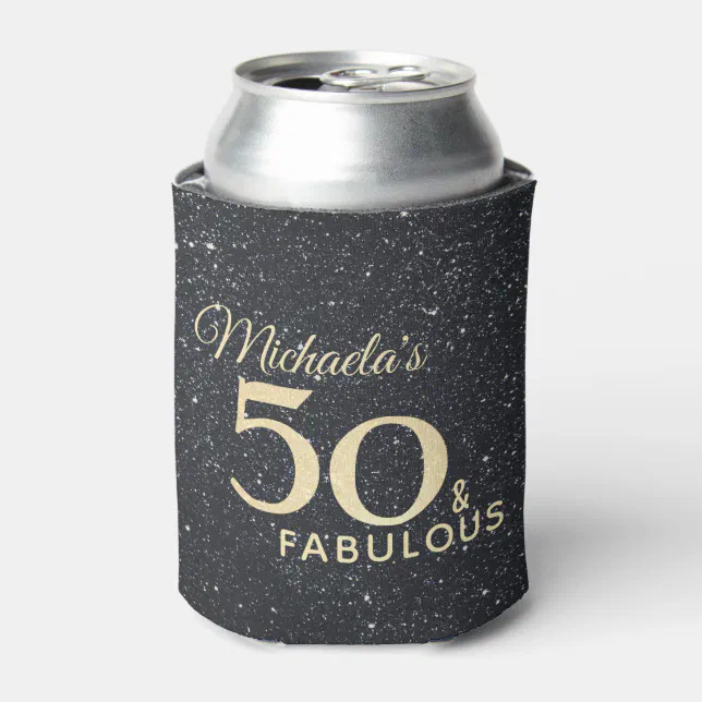 50 and Fabulous Black Gold Fiftieth Birthday Can Cooler | Zazzle