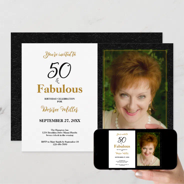 50 And Fabulous Black Gold Floral Birthday Invitation Zazzle