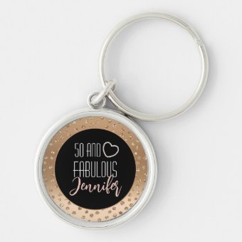 50 and Fabulous Bling Fancy 50th Gold Black Blush Keychain | Zazzle