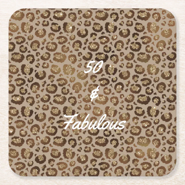 50 and Fabulous Cheetah Print Square Paper Coaster | Zazzle