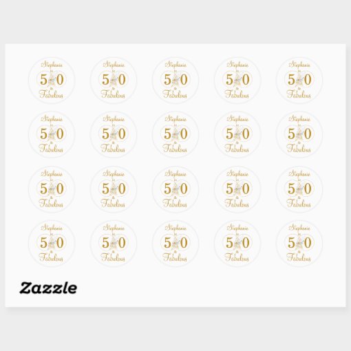 50 and Fabulous Custom Name 50th Birthday Classic Round Sticker | Zazzle