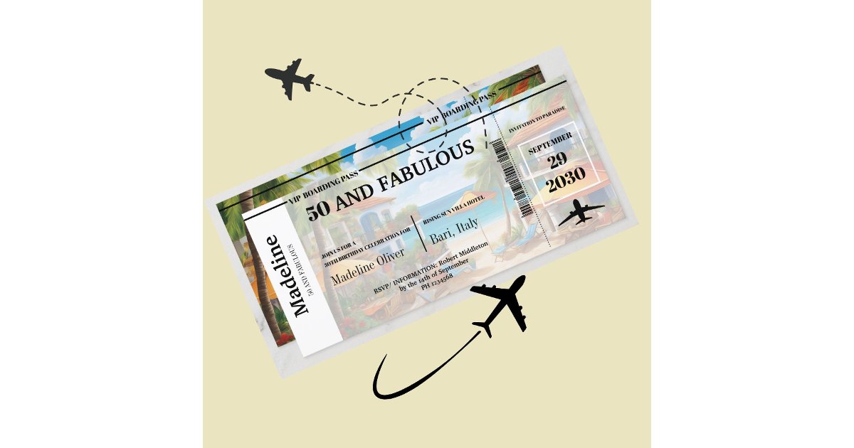 50 and Fabulous Destination Boarding Pass Birthday | Zazzle
