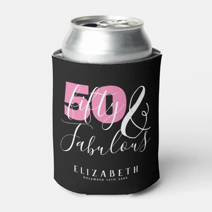 50 And Fabulous Elegant 50th Birthday Party Custom Can Cooler | Zazzle