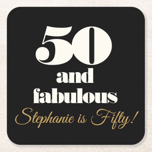 50 and Fabulous Elegant Fifty Birthday Square Paper Coaster | Zazzle