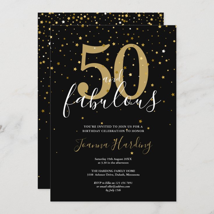 50 And Fabulous Elegant Gold Black 50th Birthday Invitation Zazzle