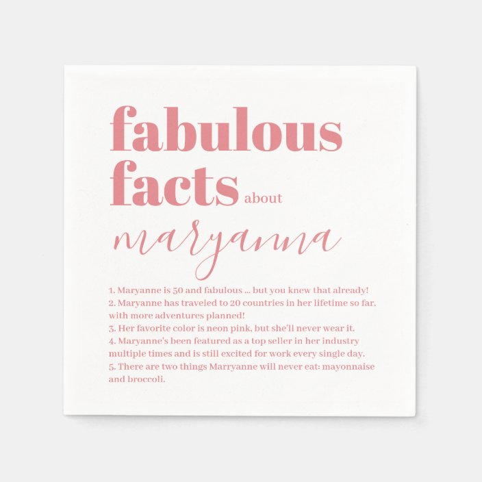 50 and Fabulous Fun Fact Pink Birthday Napkins | Zazzle.com