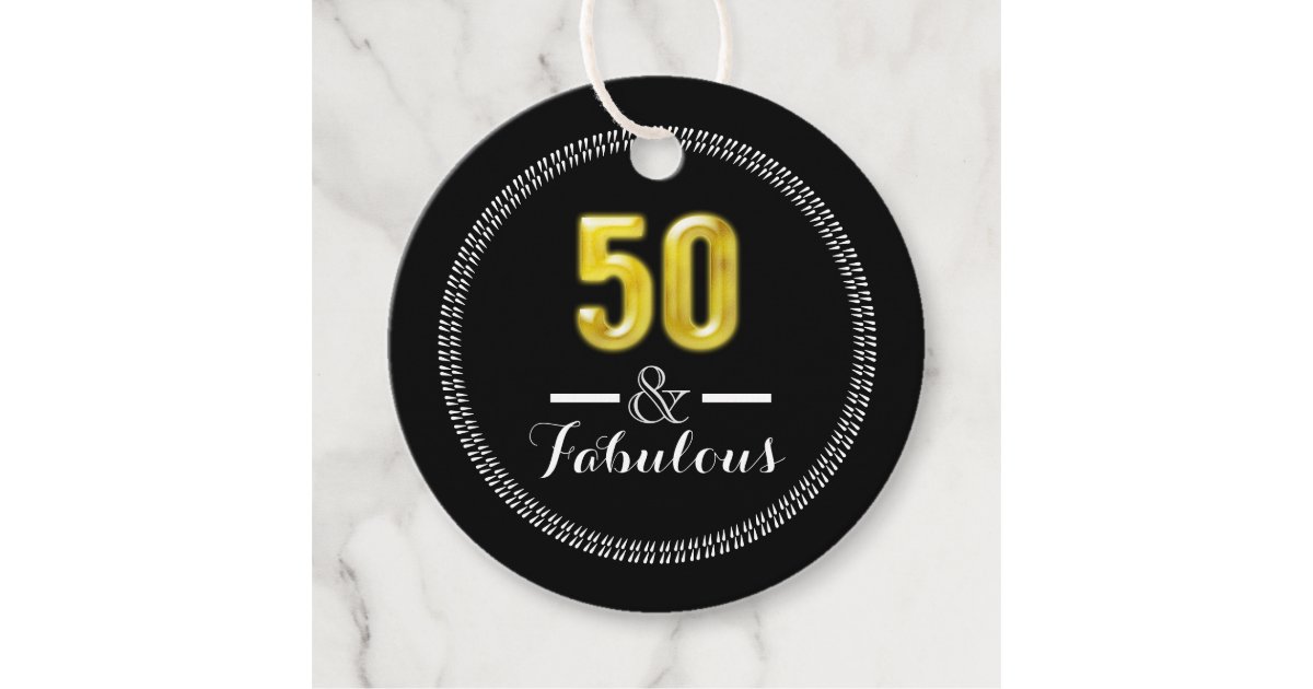 50 and fabulous gold black elegant fiftieth 50th favor tags | Zazzle