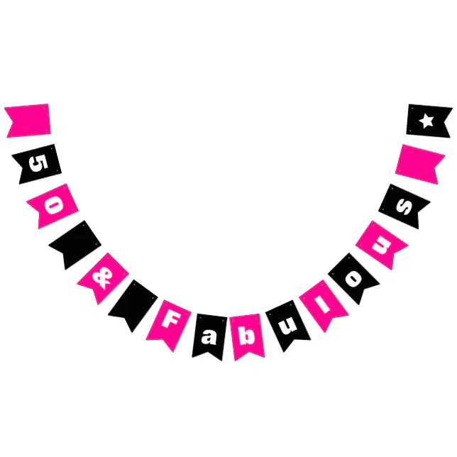 50 and Fabulous Hot Pink and black Bunting Flags | Zazzle