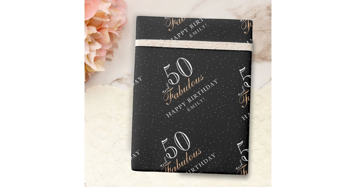 50 and Fabulous Modern Black 50th Birthday Wrapping Paper | Zazzle