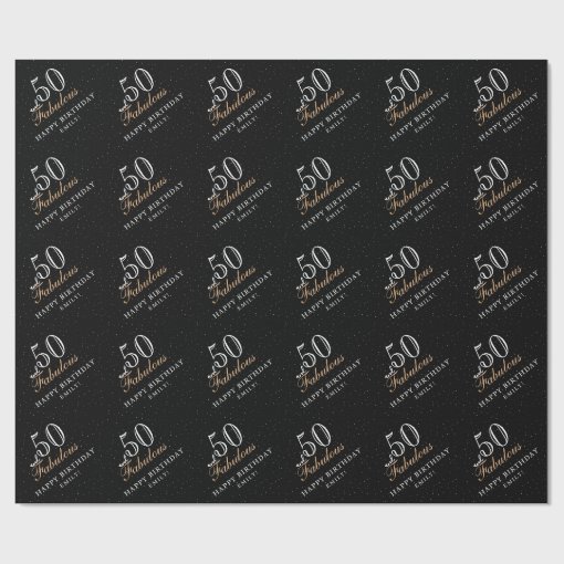 50 and Fabulous Modern Black 50th Birthday Wrapping Paper | Zazzle