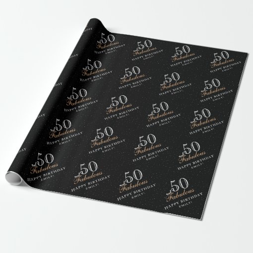 50 and Fabulous Modern Black 50th Birthday Wrapping Paper | Zazzle