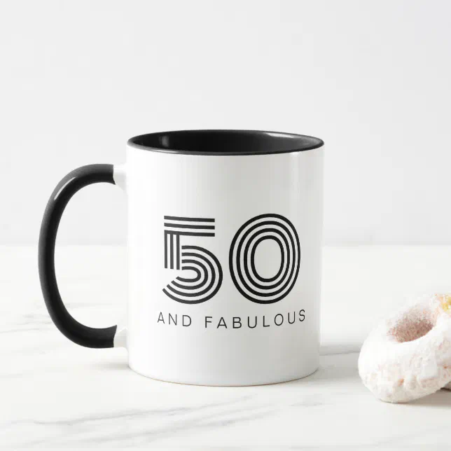 50 and Fabulous Modern Black Fiftieth Birthday Mug | Zazzle
