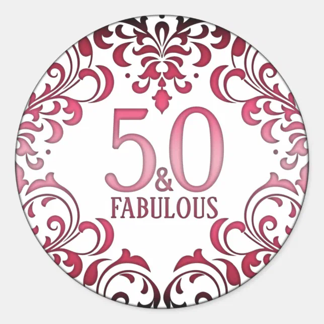 50 and Fabulous Pink Black 50th Birthday Classic Round Sticker | Zazzle