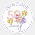 50 and Fabulous Pink Floral Flamingo Classic Round Sticker | Zazzle