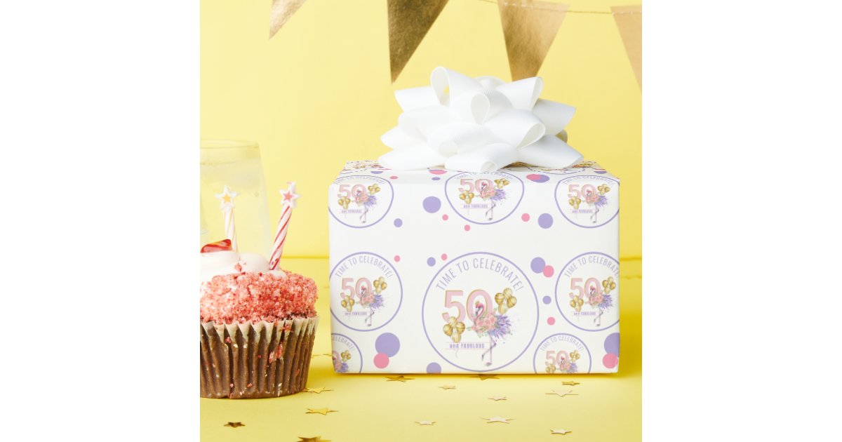 50 and Fabulous Pink Floral Flamingo Wrapping Paper | Zazzle