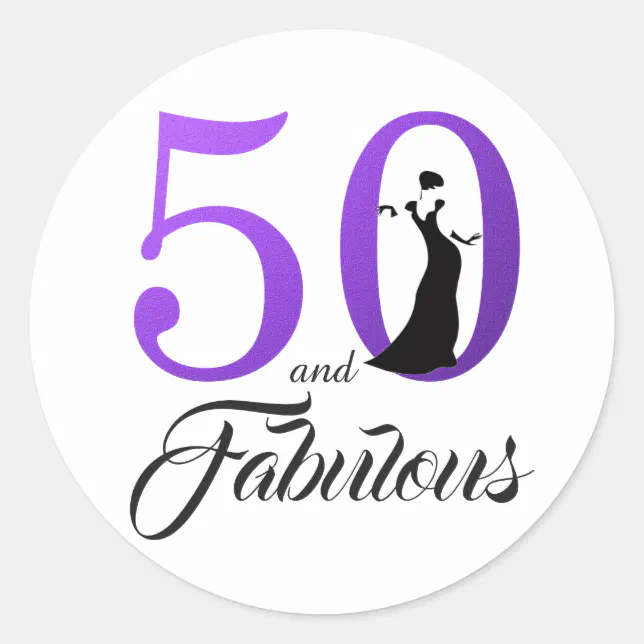 50 and Fabulous Purple | Typography 50th Birthday Classic Round Sticker ...